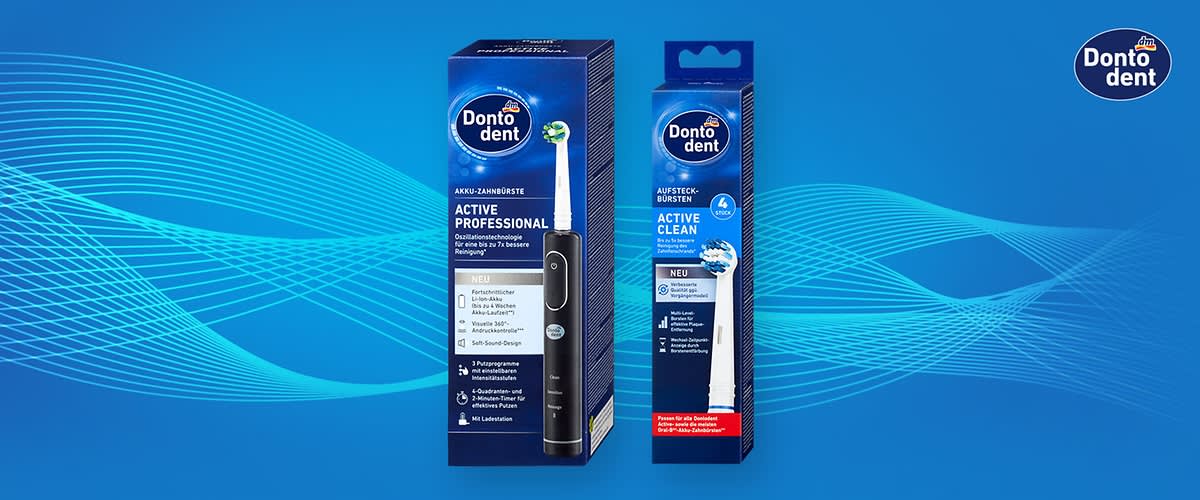 Dontodent – Akkuzahnbürste Active Professional & Aufsteckbürsten | dm